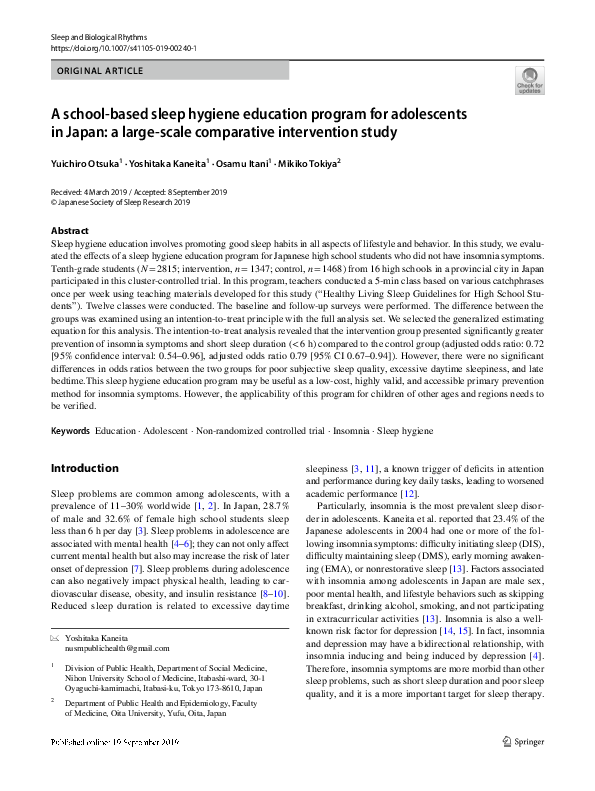 (PDF) A school-based sleep hygiene education program for adolescents in ...