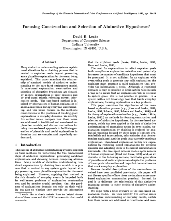 Pdf Focusing Construction And Selection Of Abductive Hypotheses David Leake