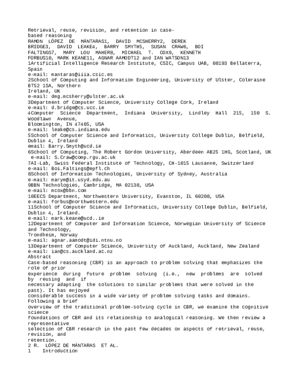 Retrieval, reuse, revision and retention in case-based reasoning