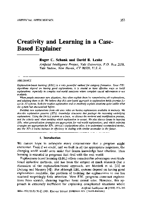 (PDF) Creativity and learning in a case-based explainer