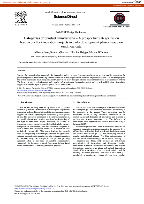 Pdf Categories Of Product Innovations A Prospective Categorization Framework For Innovation