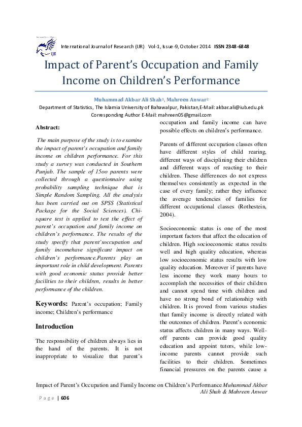 (PDF) Impact of Parent's Occupation and Family Income on Children's ...