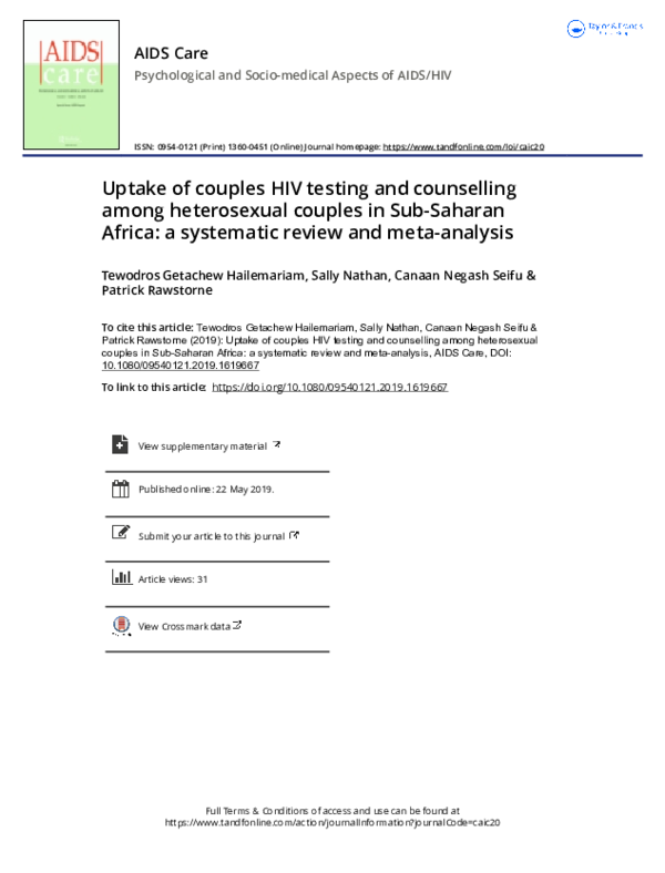 (PDF) Uptake of couples HIV testing and counselling among heterosexual ...