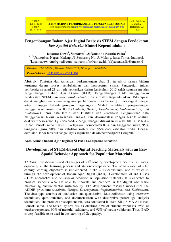 (PDF) Pengembangan Bahan Ajar Digital Berbasis STEM dengan Pendekatan Eco-Spatial Behavior ...