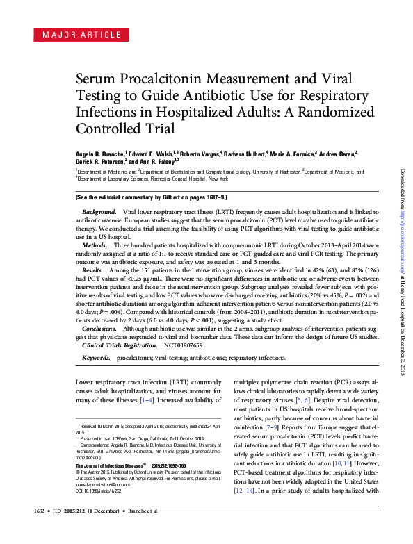 (PDF) Serum Procalcitonin and Viral Testing to Guide Antibiotic Use for ...