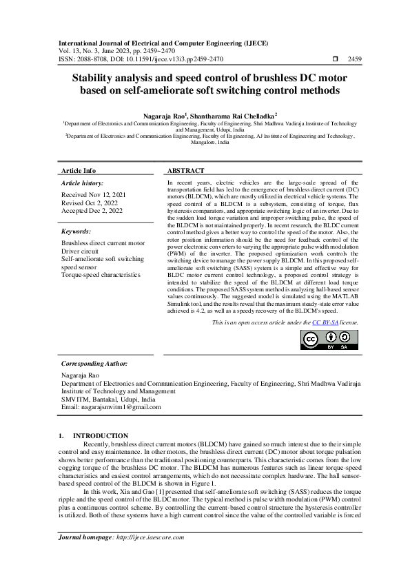 (PDF) Stability analysis and speed control of brushless DC motor based on self-ameliorate soft ...