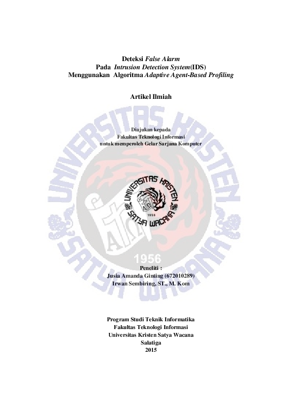 Pdf Deteksi False Alarm Pada Intrusion Detection Systemids Menggunakan Algoritma Adaptive
