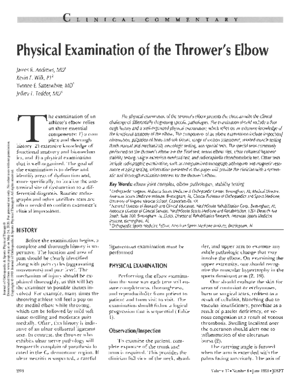 (PDF) Physical Examination of the Thrower's Elbow | Kevin Wilk ...