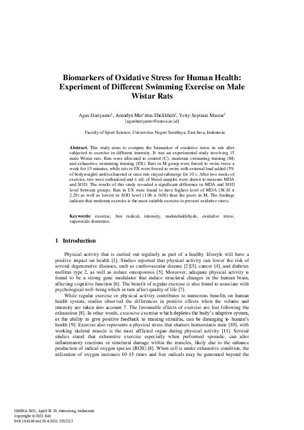 (PDF) Biomarkers of Oxidative Stress for Human Health: Experiment of ...