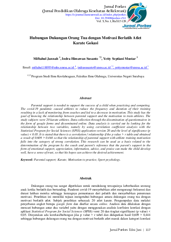 (PDF) Hubungan Dukungan Orang Tua dengan Motivasi Berlatih Atlet Karate ...