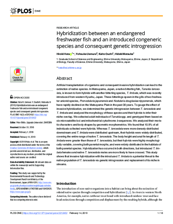 (PDF) Hybridization between an endangered freshwater fish and an ...