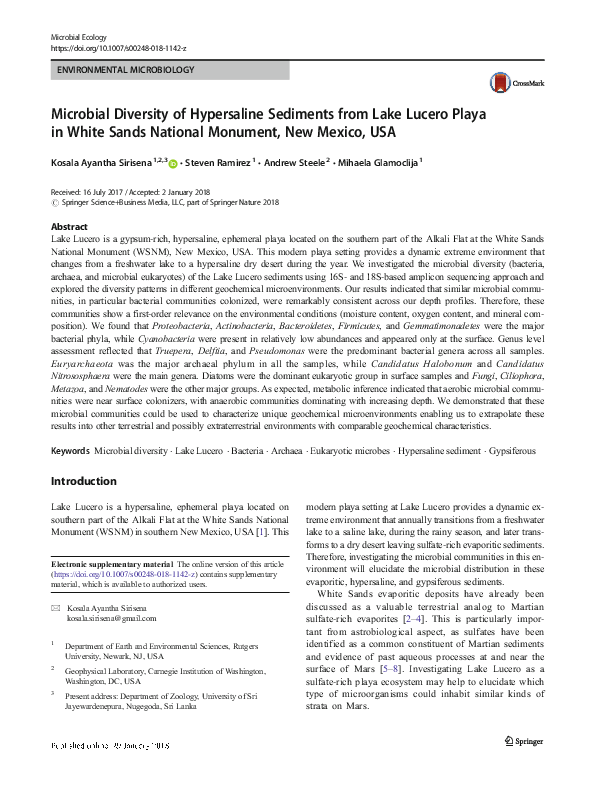 (PDF) Microbial Diversity of Hypersaline Sediments from Lake Lucero Playa in White Sands ...