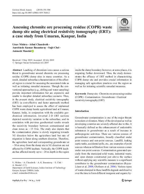 (PDF) Assessing chromite ore processing residue (COPR) waste dump site using electrical ...