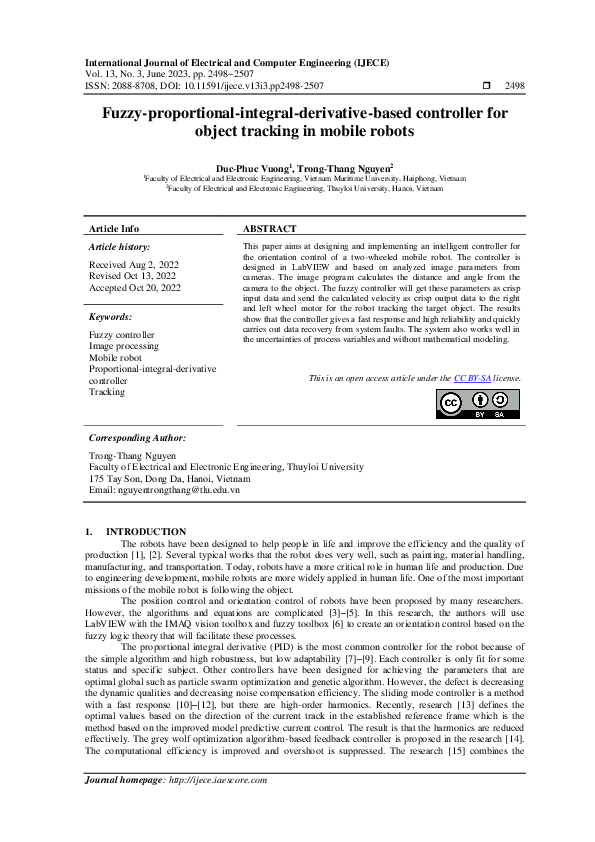 Pdf Fuzzy Proportional Integral Derivative Based Controller For Object Tracking In Mobile Robots