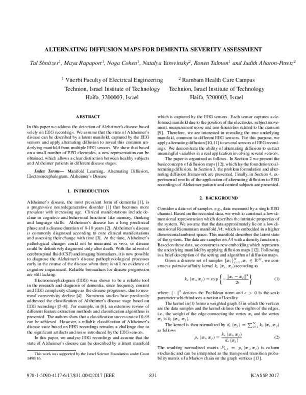 (PDF) Alternating diffusion maps for dementia severity assessment