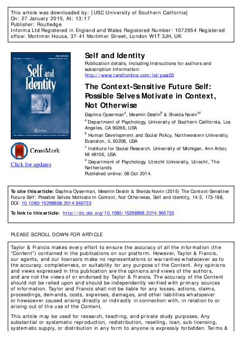 (PDF) The Context-Sensitive Future Self: Possible Selves Motivate in ...