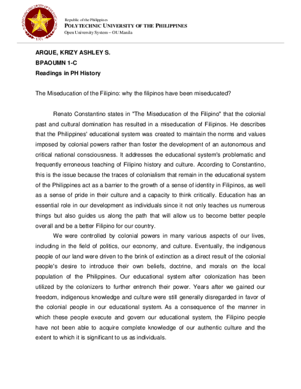 (PDF) The Miseducation of the Filipino: A critical essay on why the filipinos have been miseducated.