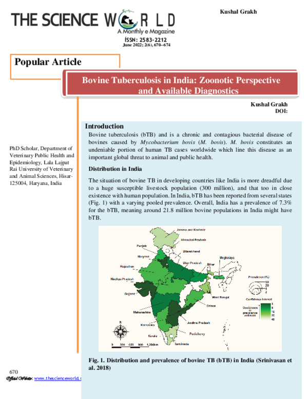(PDF) Bovine Tuberculosis in India: Zoonotic Perspective and Available ...