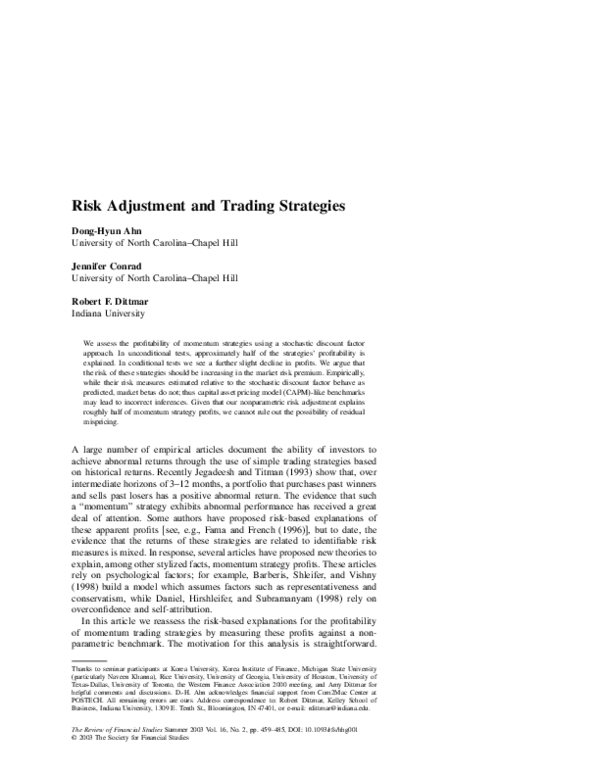 (PDF) Risk Adjustment and Trading Strategies