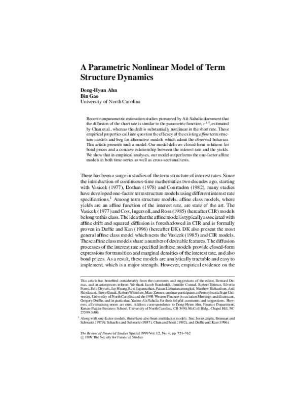 Pdf A Parametric Nonlinear Model Of Term Structure Dynamics