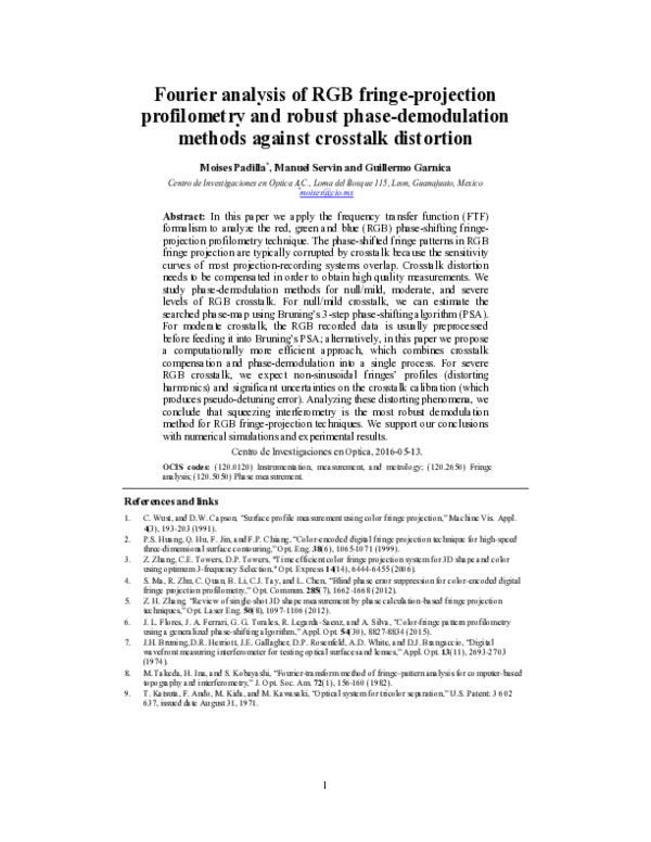 Pdf Fourier Analysis Of Rgb Fringe Projection Profilometry And Robust Phase Demodulation