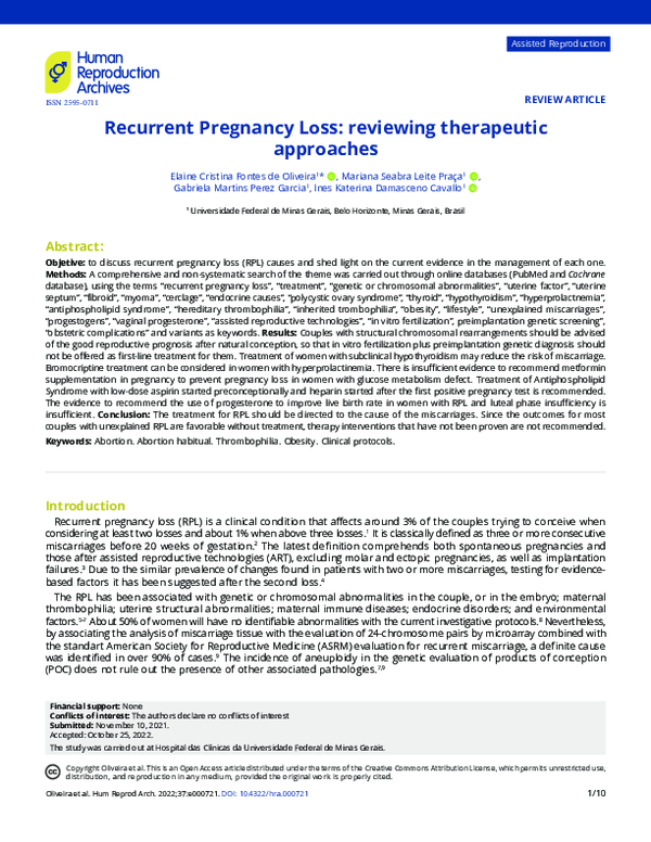 (PDF) Recurrent Pregnancy Loss: reviewing therapeutic approaches