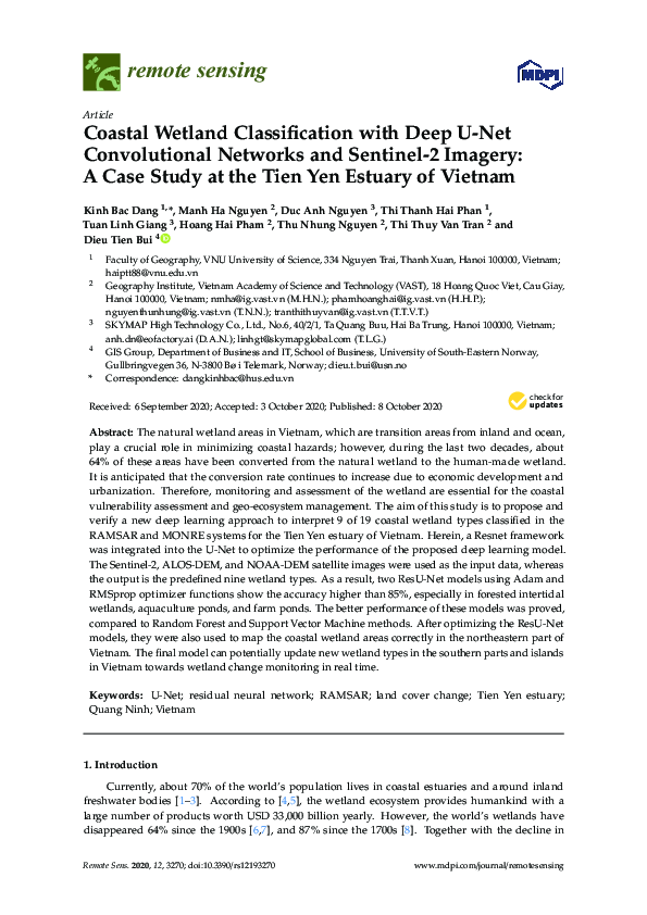 Pdf Coastal Wetland Classification With Deep U Net Convolutional Networks And Sentinel 2