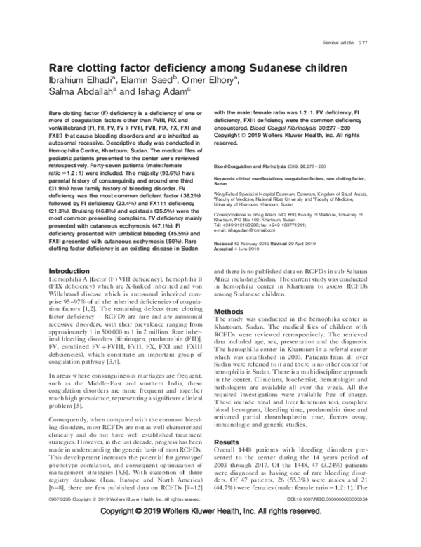 (PDF) Rare clotting factor deficiency among Sudanese children