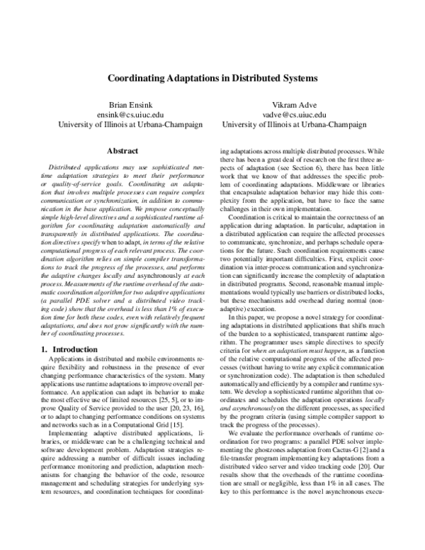 (PDF) Coordinating adaptations in distributed systems
