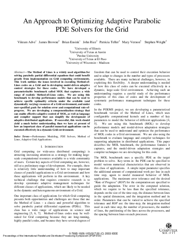 (PDF) An approach to optimizing adaptive parabolic PDE solvers for the Grid