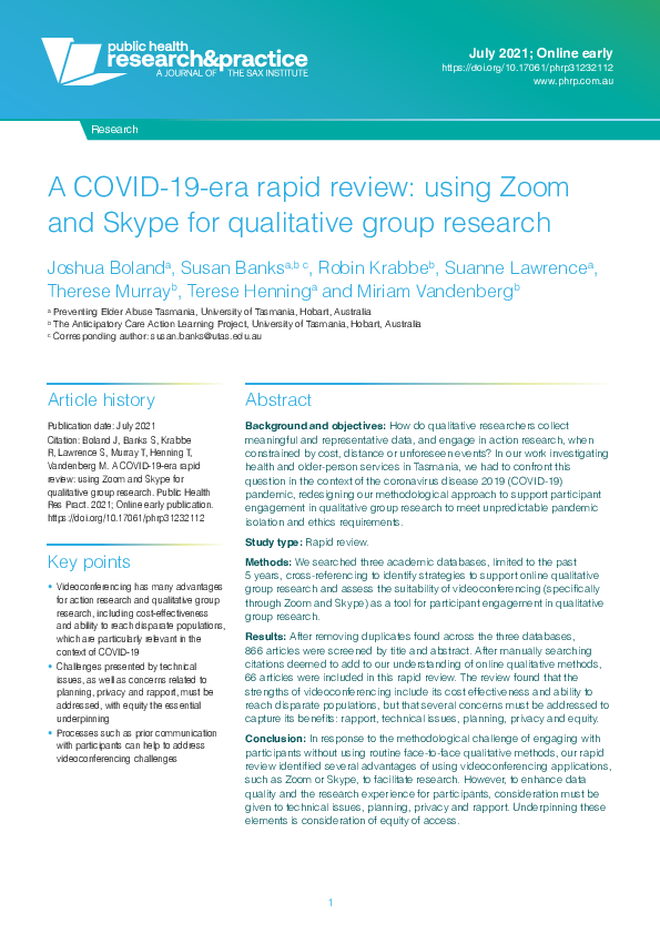 (PDF) A COVID-19-era rapid review: using Zoom and Skype for qualitative ...