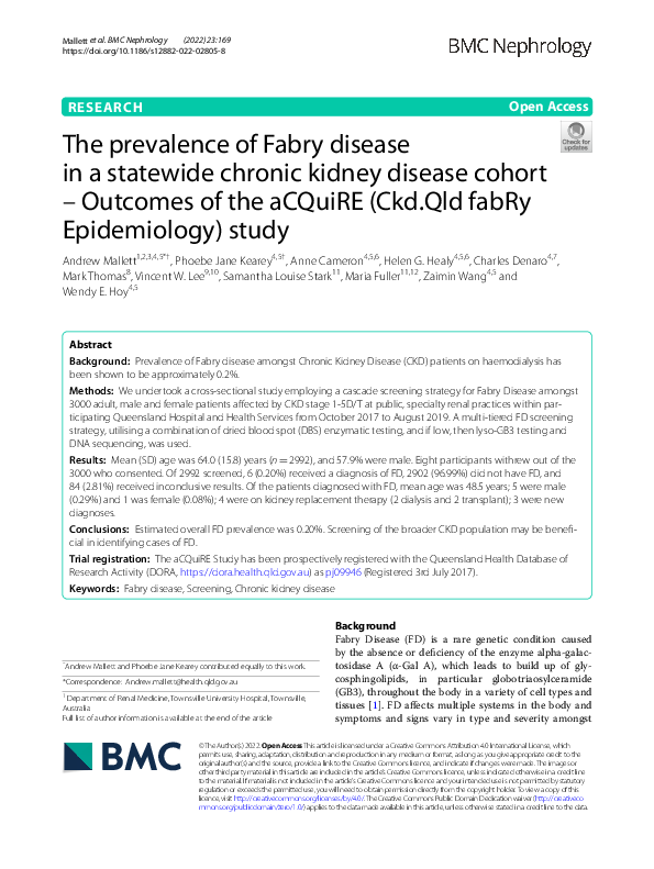 The prevalence of Fabry disease in a statewide chronic kidney disease ...
