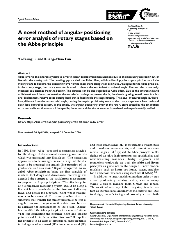 Pdf A Novel Method Of Angular Positioning Error Analysis Of Rotary Stages Based On The Abbe 