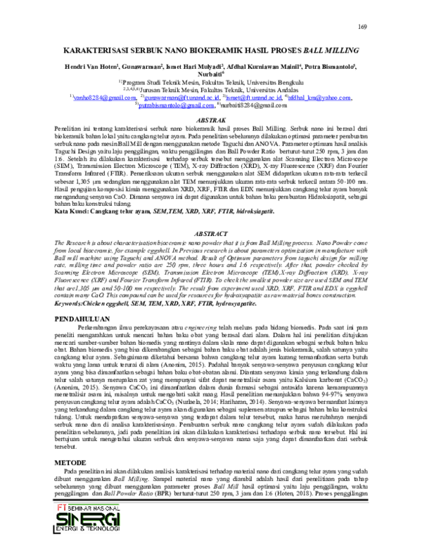 (PDF) Karakterisasi Serbuk Nano Biokeramik Hasil Proses Ball Milling