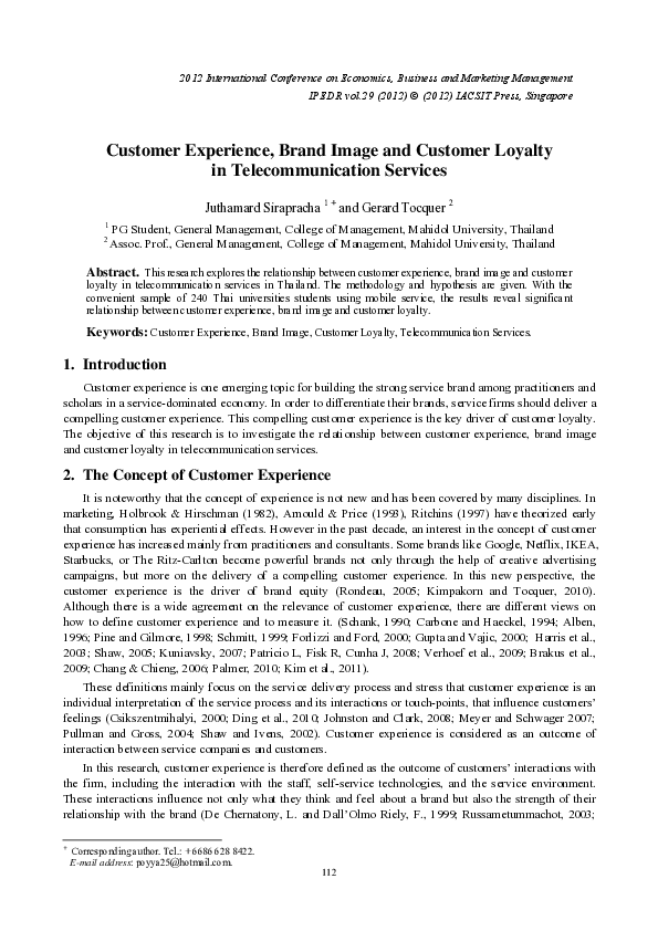 (PDF) Customer Experience, Brand Image and Customer Loyalty in Telecommunication Services ...
