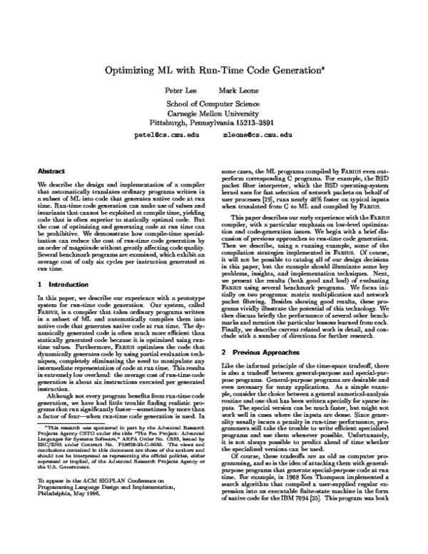 (PDF) Optimizing ML with run-time code generation