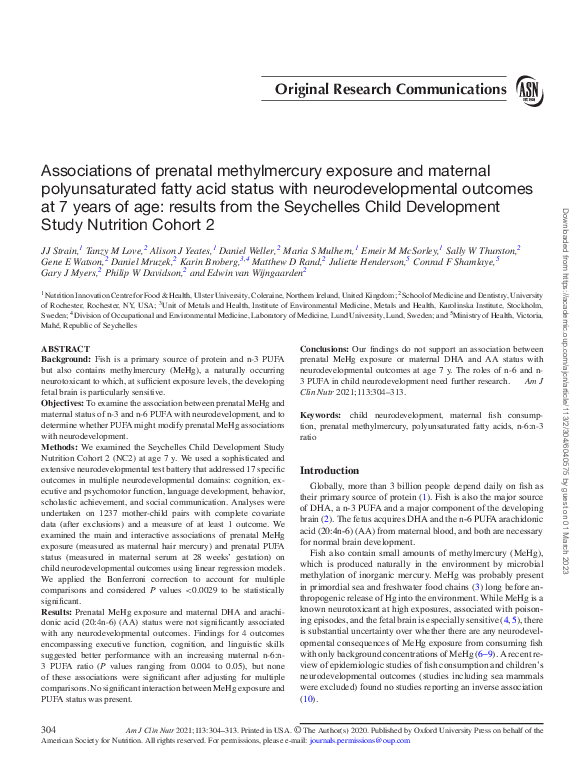 (PDF) Associations of prenatal methylmercury exposure and maternal ...