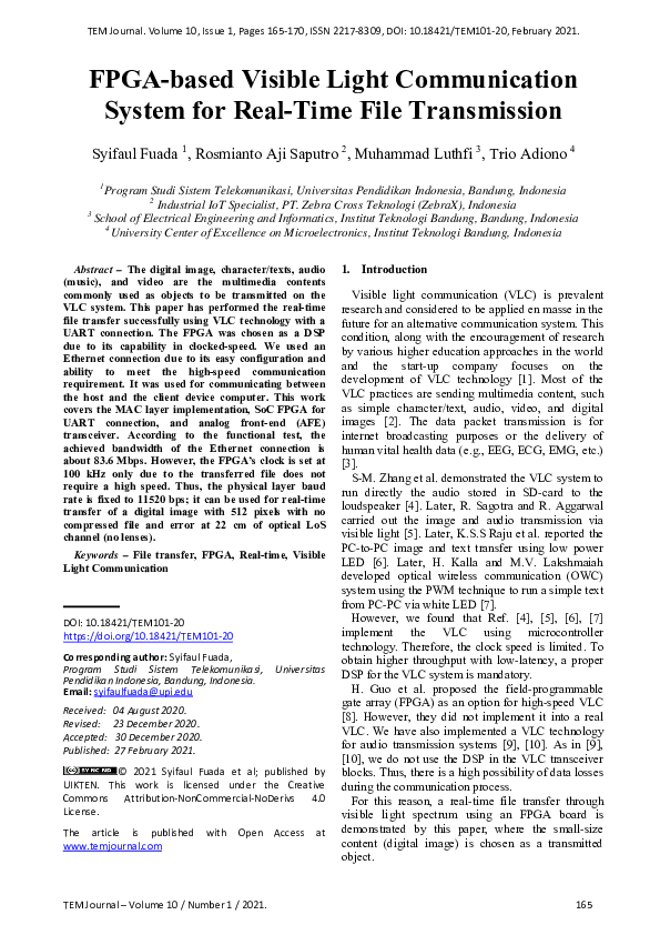 Pdf Fpga Based Visible Light Communication System For Real Time File Transmission