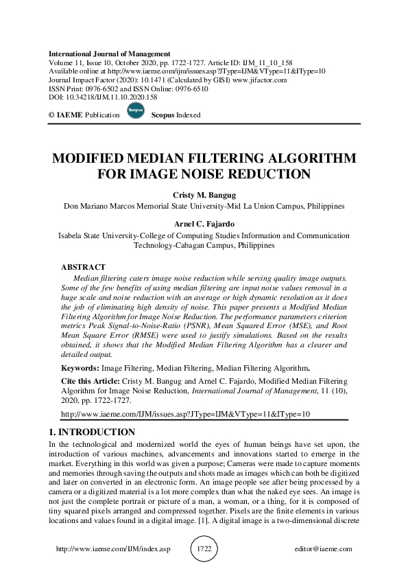 Pdf Modified Median Filtering Algorithm For Image Noise Reduction 0750