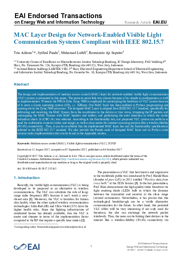 Pdf Mac Layer Design For Network Enabled Visible Light Communication Systems Compliant With