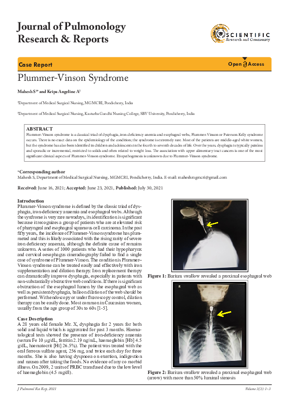 (PDF) Plummer-Vinson Syndrome