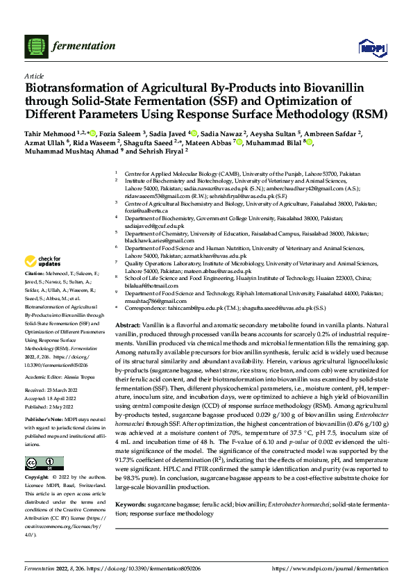 (PDF) Biotransformation of Agricultural By-Products into Biovanillin through Solid-State ...