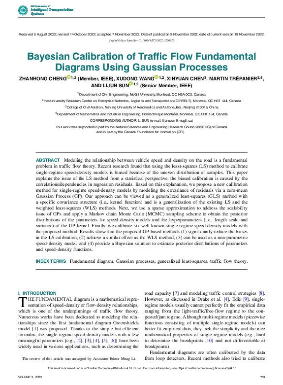 Pdf Bayesian Calibration Of Traffic Flow Fundamental Diagrams Using Gaussian Processes