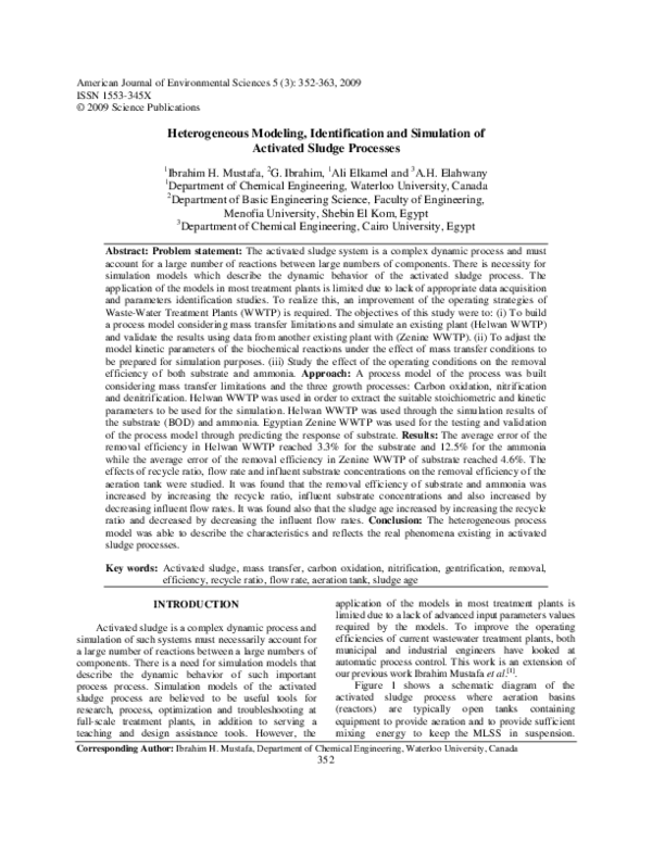 (PDF) Heterogeneous Modeling, Identification and Simulation of Activated Sludge Processes
