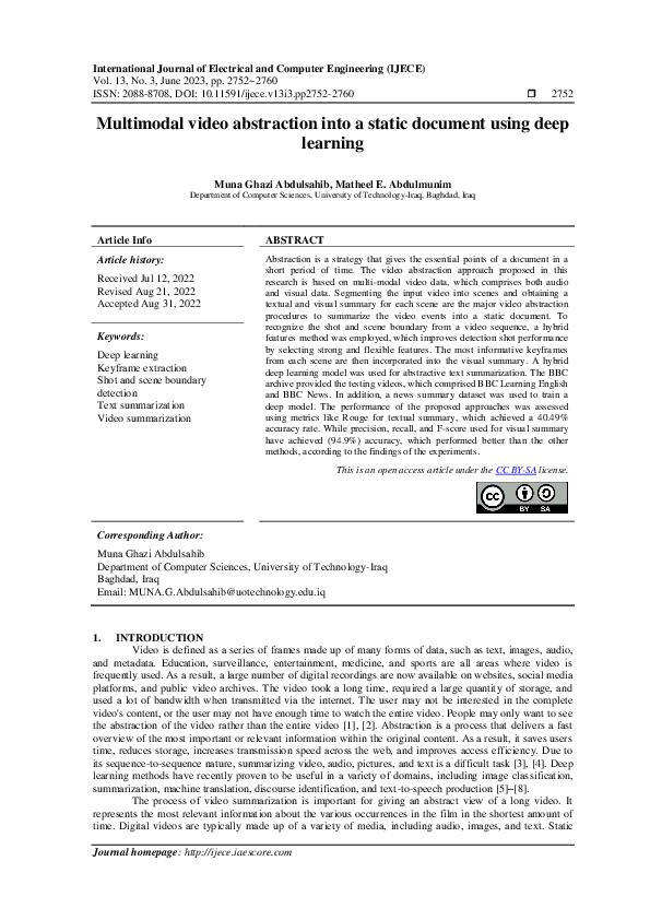 Pdf Multimodal Video Abstraction Into A Static Document Using Deep Learning