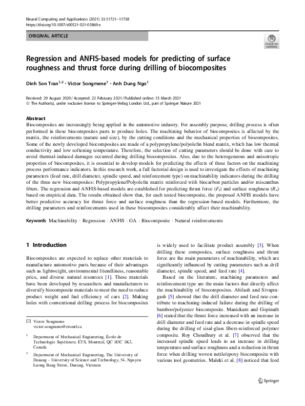 (PDF) Regression and ANFIS-based models for predicting of surface roughness and thrust force ...