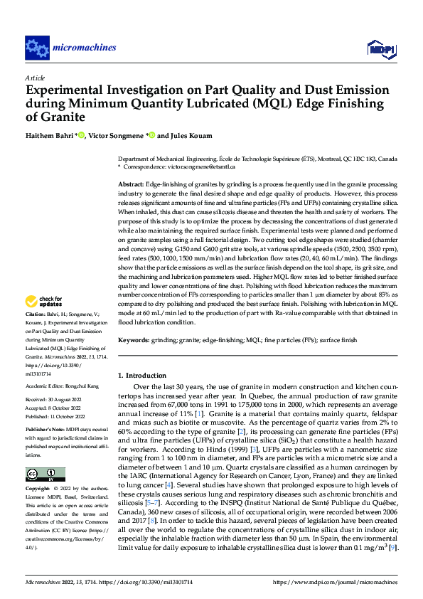 (PDF) Experimental Investigation on Part Quality and Dust Emission ...
