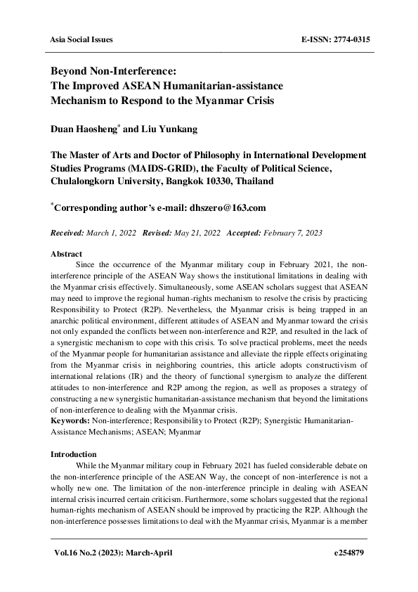 (PDF) Beyond Non-Interference: The Improved ASEAN Humanitarian ...