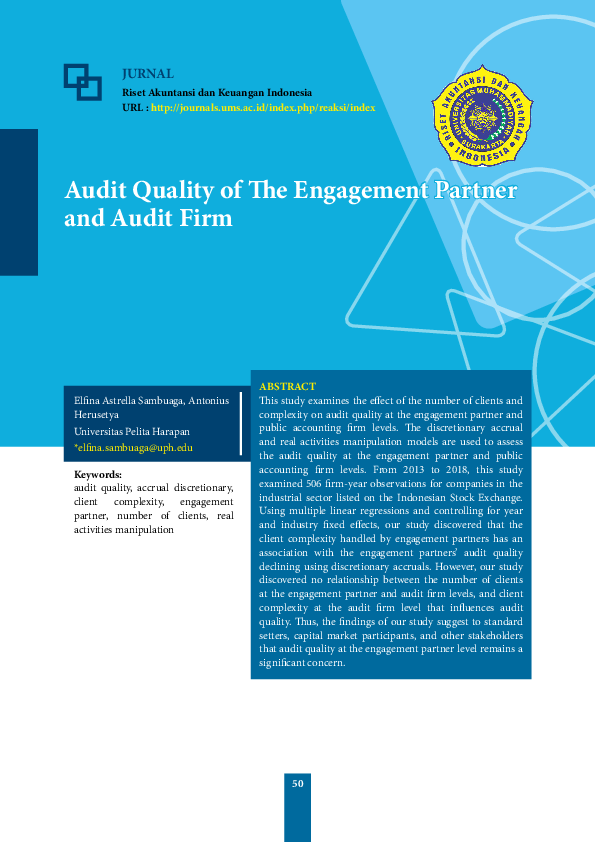 (PDF) Audit Quality of The Engagement Partner and Audit Firm