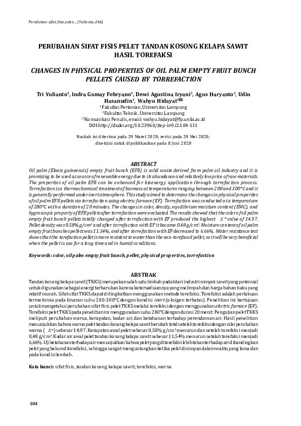 (PDF) Perubahan Sifat Fisis Pelet Tandan Kosong Kelapa Sawit Hasil ...